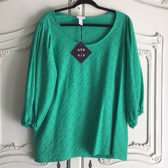 Ava & Viv | Tops | Nwt Plus Size Ava Viv X 16 18 W Eyelet Blouse Mint ...